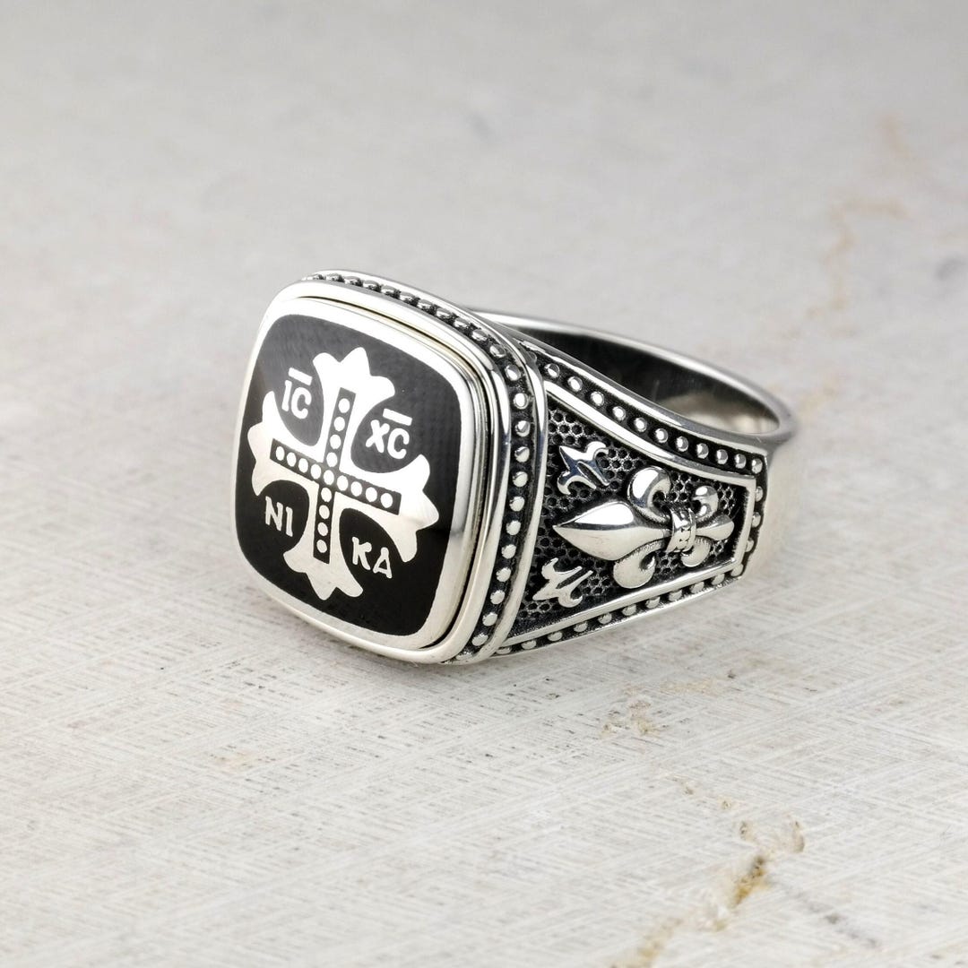 Jesus Christ Conquers Ring With IC XC NIKA, Crucifix Cross Signet Rings ...