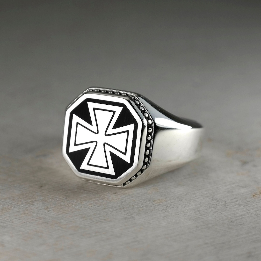 Maltese Cross Signet Ring, Christian Male Ring With Victorian Motifs ...