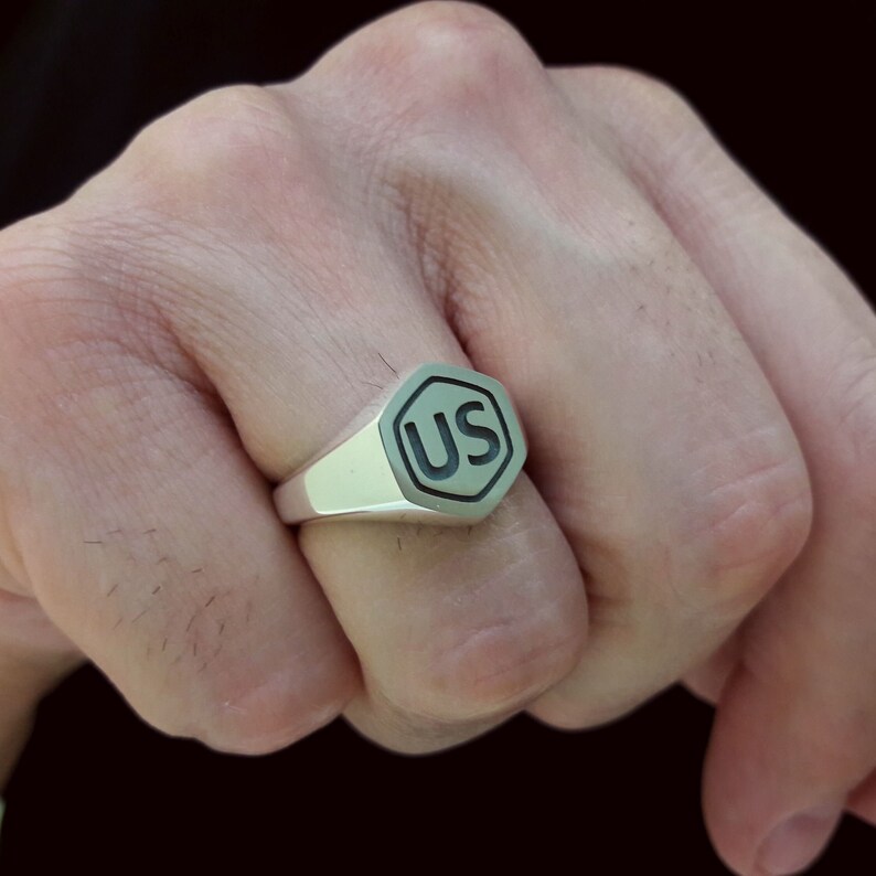Custom Made Hexagon Shape Alphabet Signet Ring Personalized - Etsy