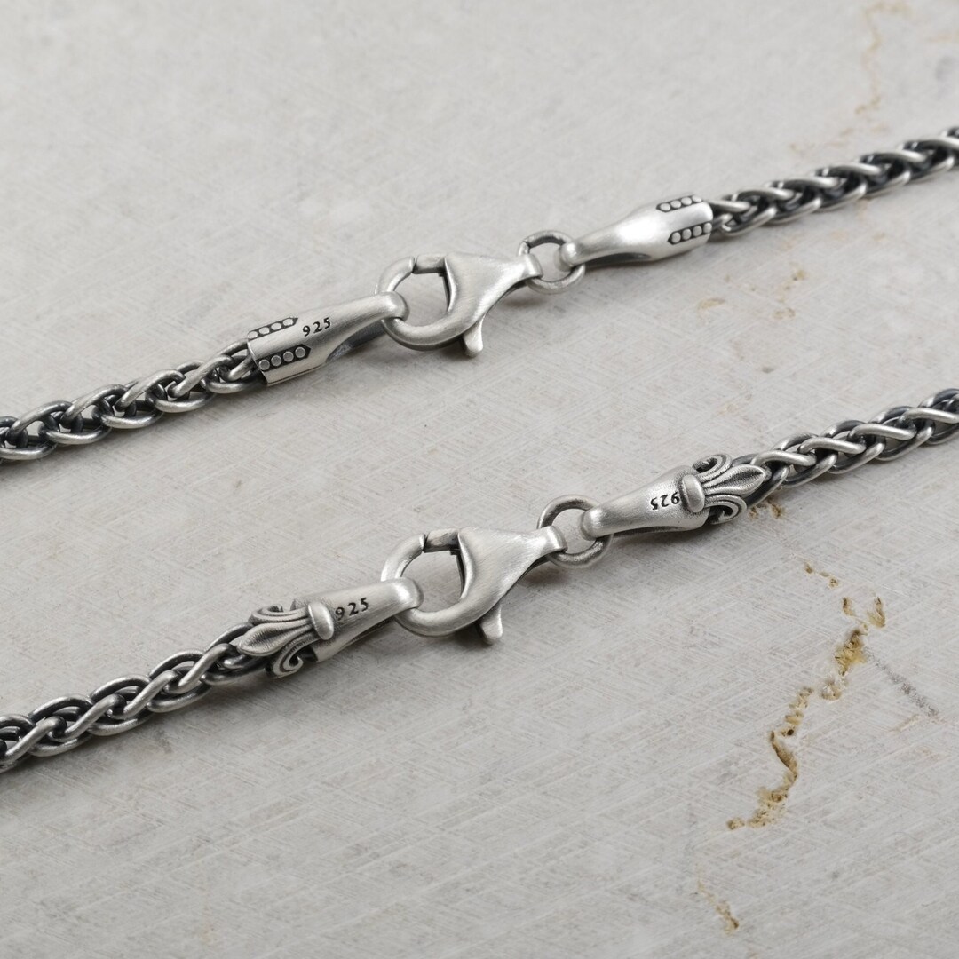 4.2mm Spiga Chain, Braided Wheat, Clasp Hook With Dots or Fleur De Lis ...
