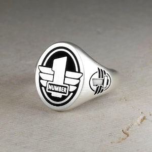 Oval Signet Ring, Champion Number 1 Ring, Sterling Silver Ring, Winner ...