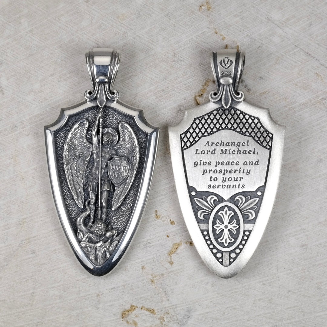 Shield Saint Michael, Sterling Silver 925 Necklace, Christian Archangel ...