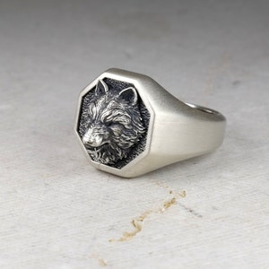 Wolf Head Ring With Gothic Design, Alpha Majestic Comfort Fit Signet Ring, Real Sterling Silver ...