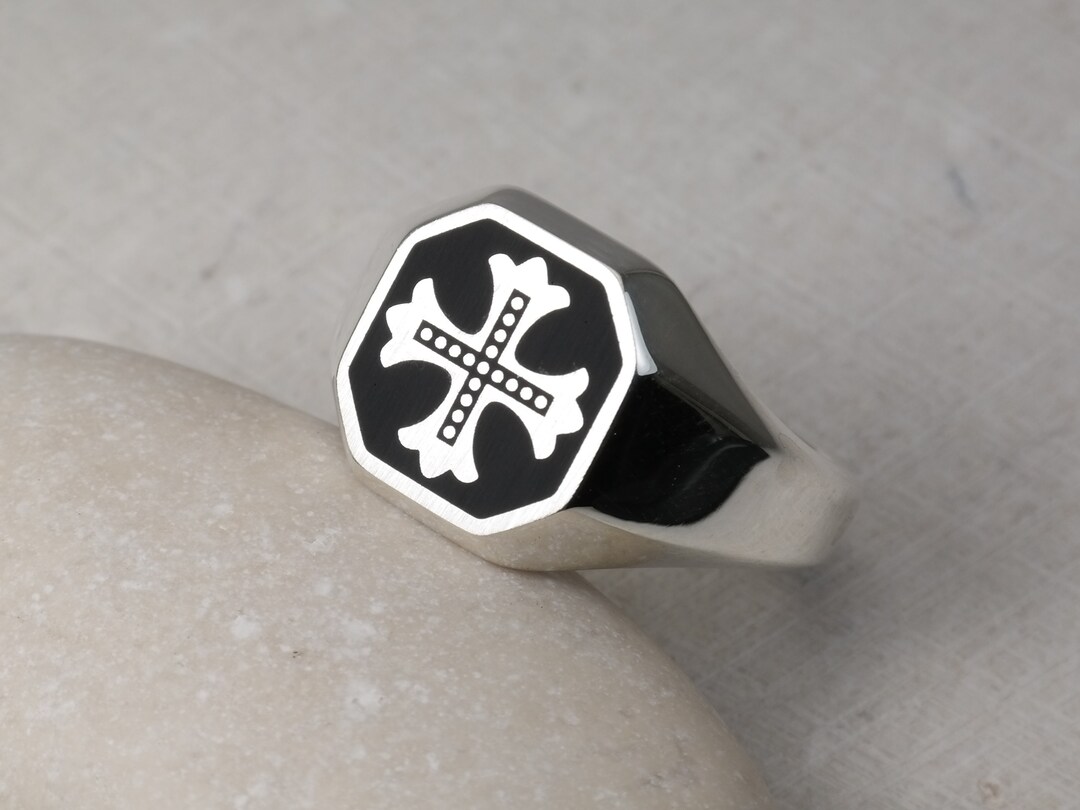Cross Signet Ring, Color Enamel Jewelry, Christian Man Accessories ...