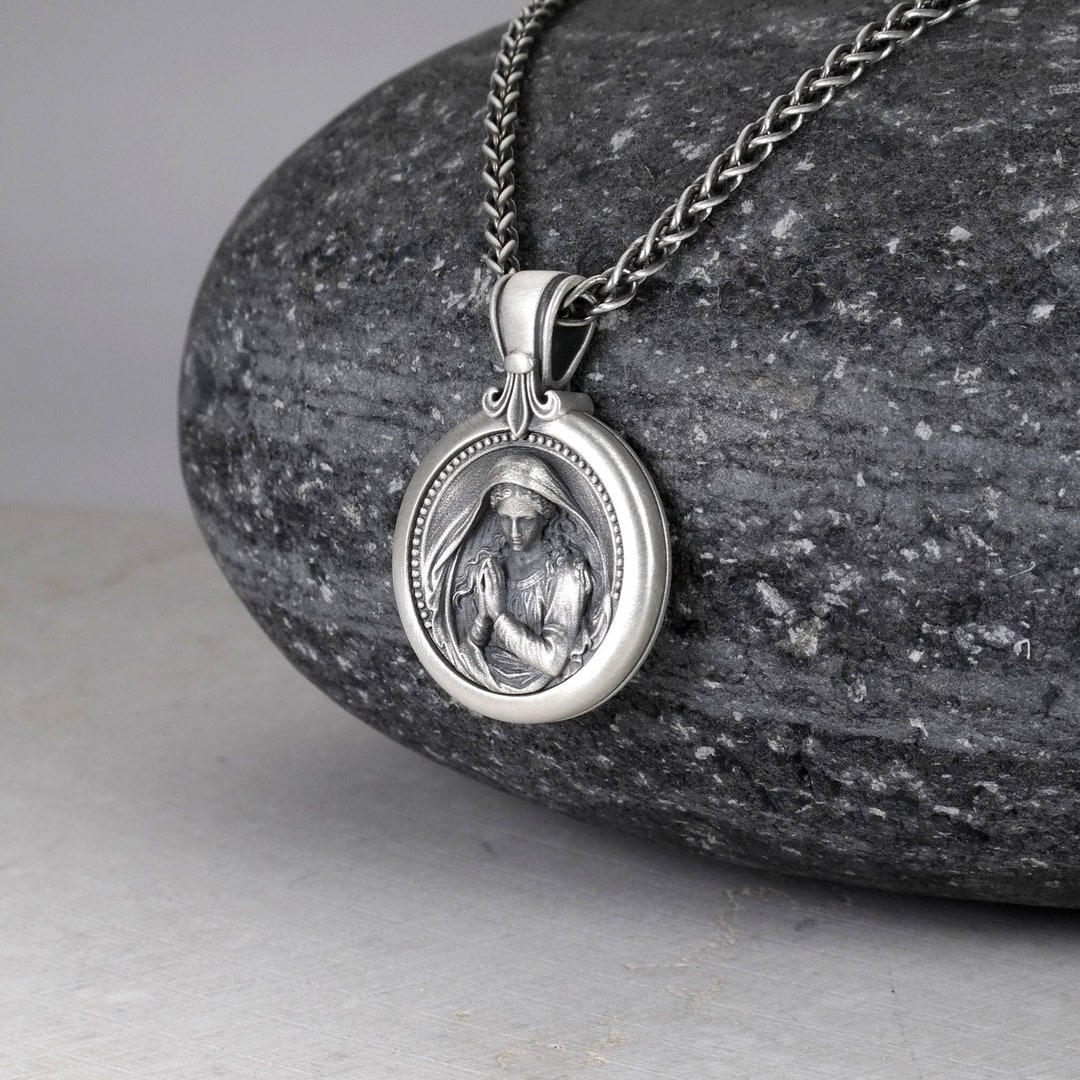 Virgin Mary Pendant With Silver and Bronze Icon Neck Chain - Etsy