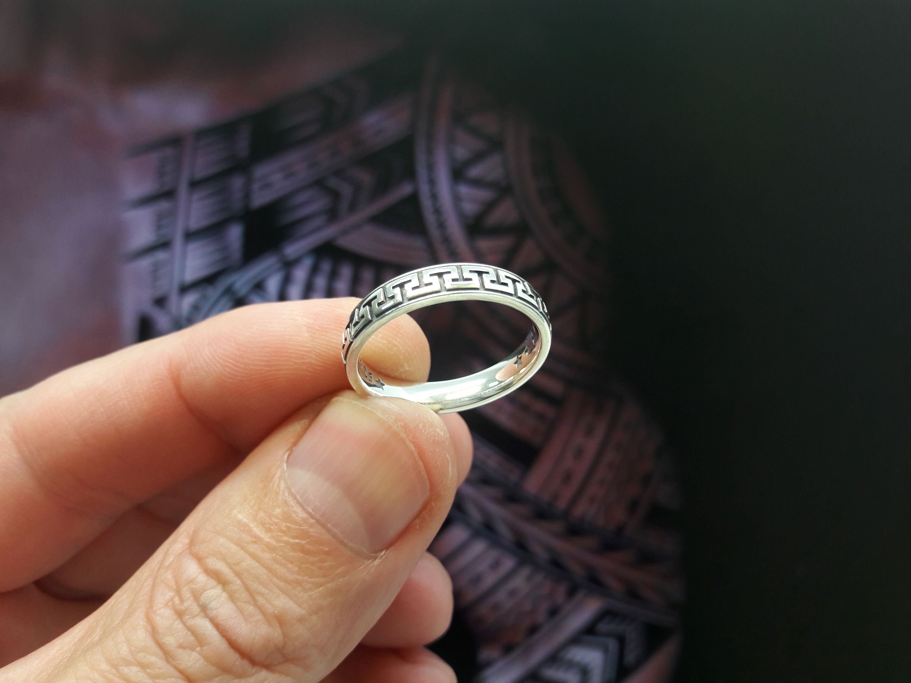 Greek Key Band Ring Pattern Wedding Band Ring Engagement - Etsy