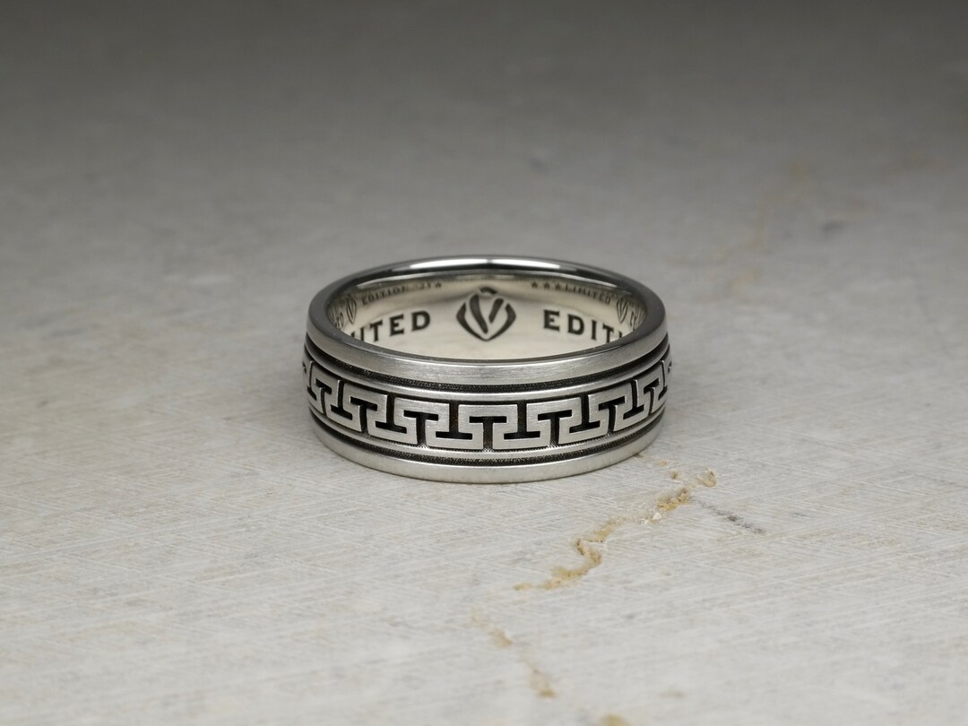 Wedding Band With Greek Key Pattern, Meander Symbol, Grecian Men and ...