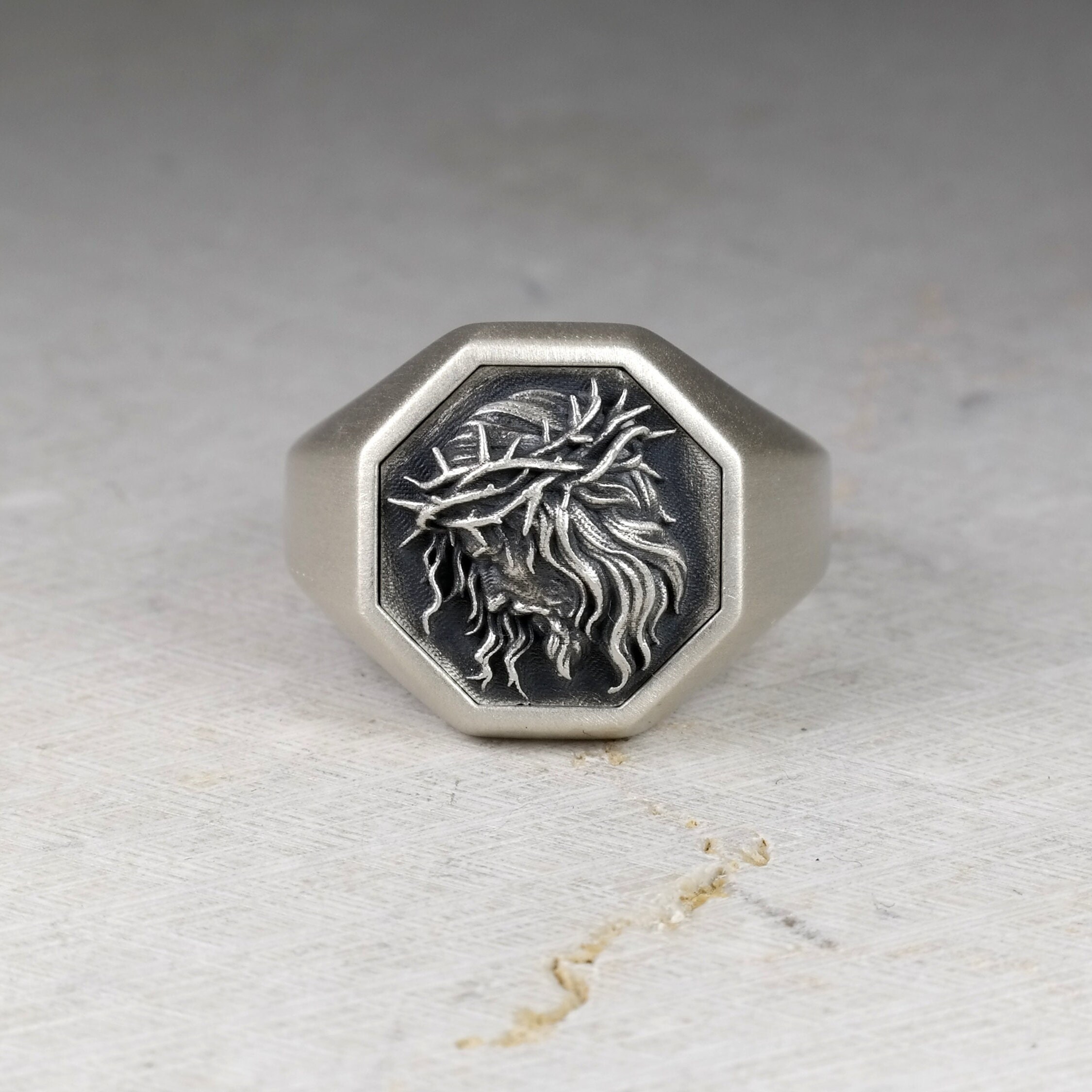 Jesus Christ Signet Ring Real Sterling Silver 925 Savior - Etsy