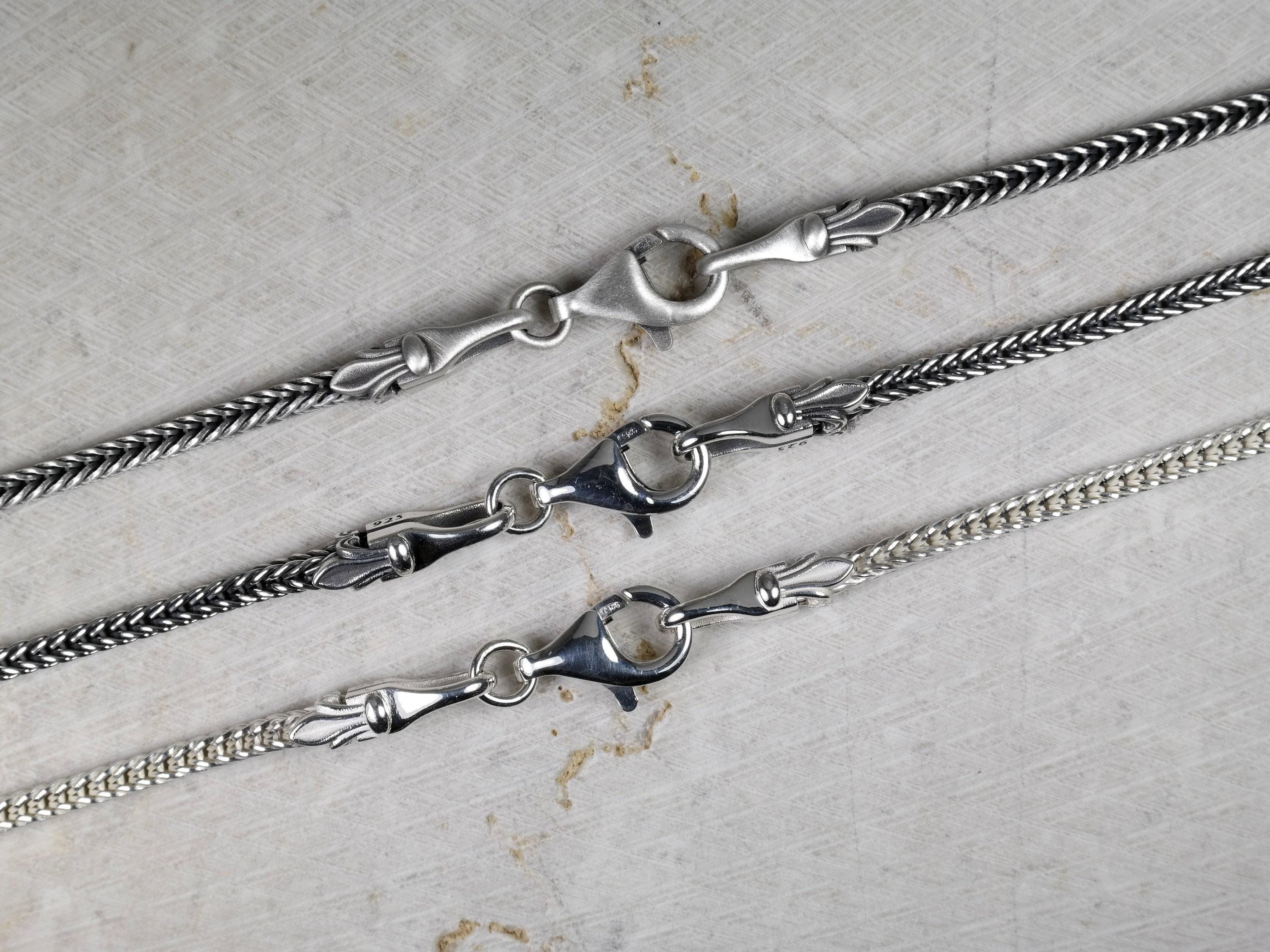 Thick 2.5mm Foxtail Chain Necklace, Solid 925 Sterling Silver Chain ...
