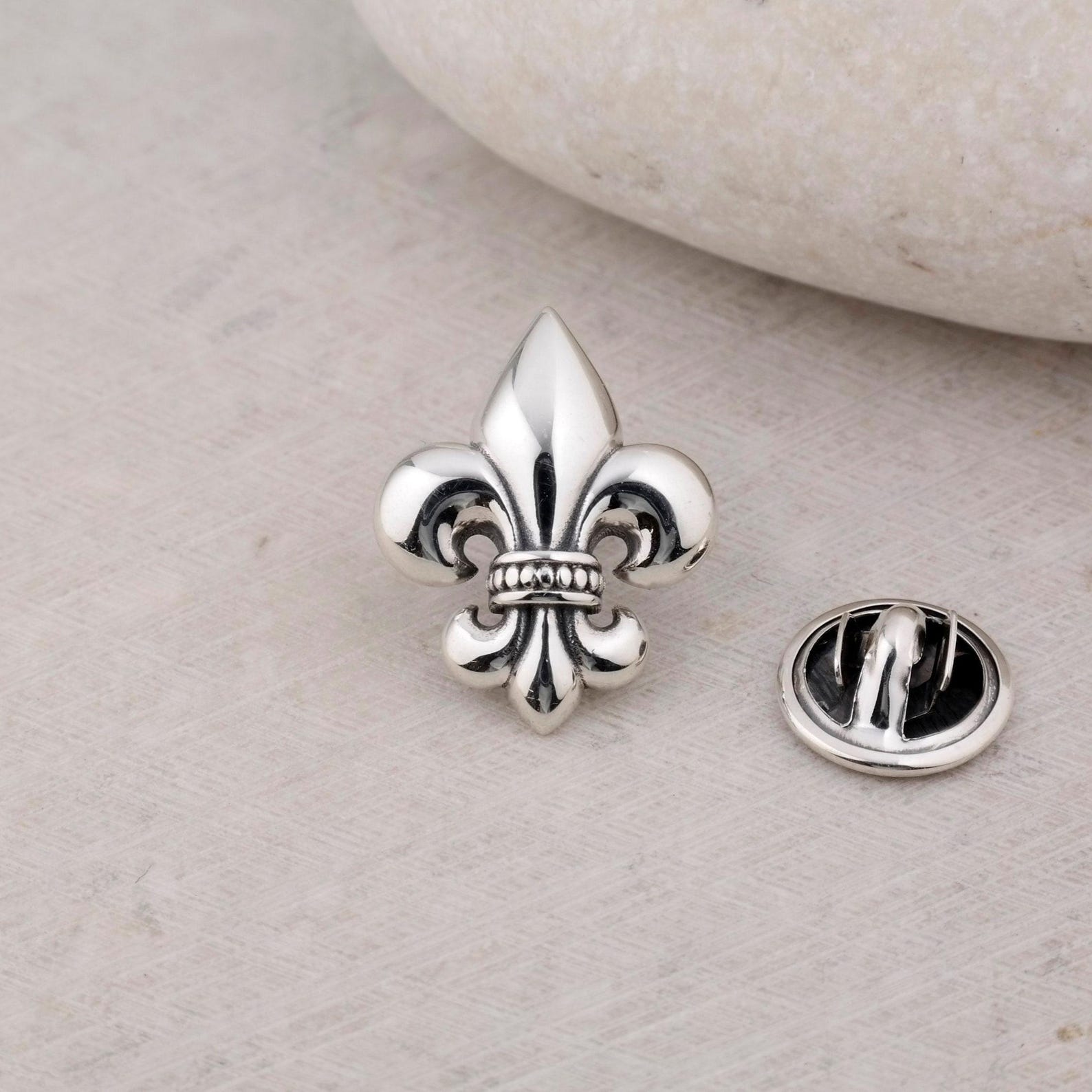 French Royal Lily Pin, Sterling Silver 925, Medieval Brooch, Fleur De ...