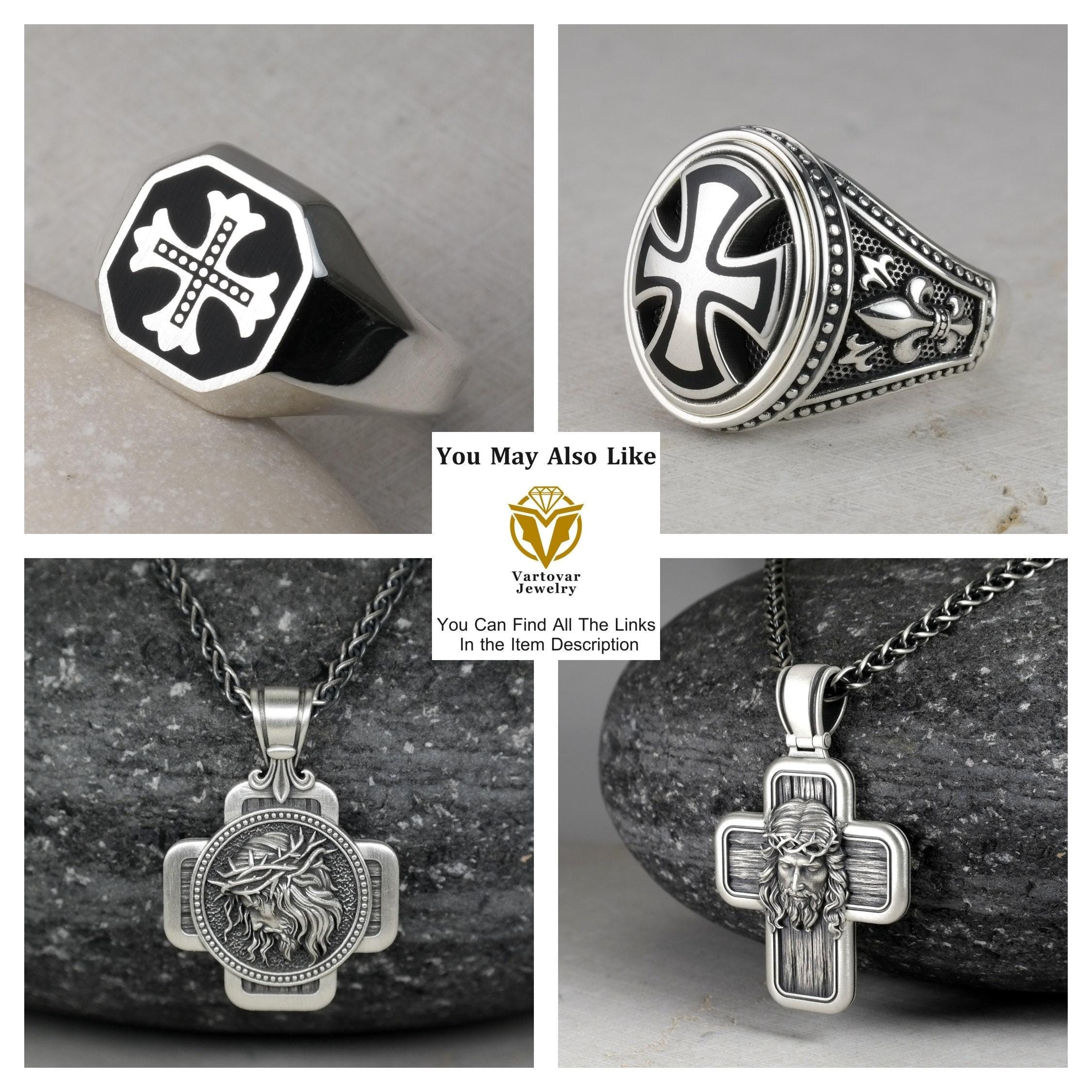 INRI Cross Pendant, Fleur De Lis Design Bail, Crucifix Necklace With ...