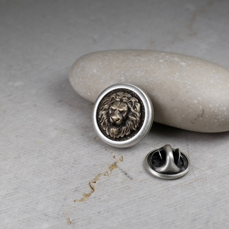 Round Pin Lion Sterling Silver 925 Men's Brooch Pin - Etsy