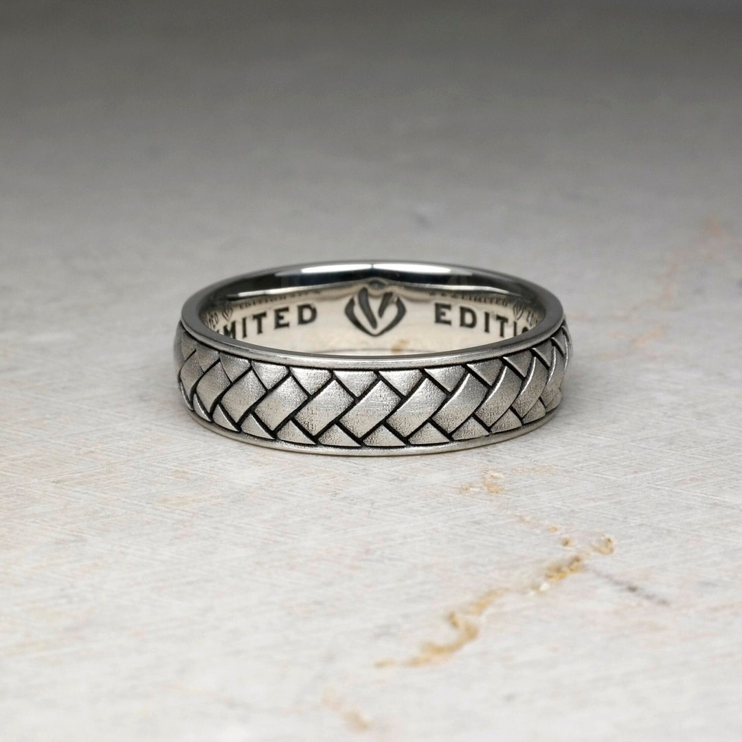 3 Row Knitted Pattern Band Ring, Men Women Wedding Solid Sterling ...