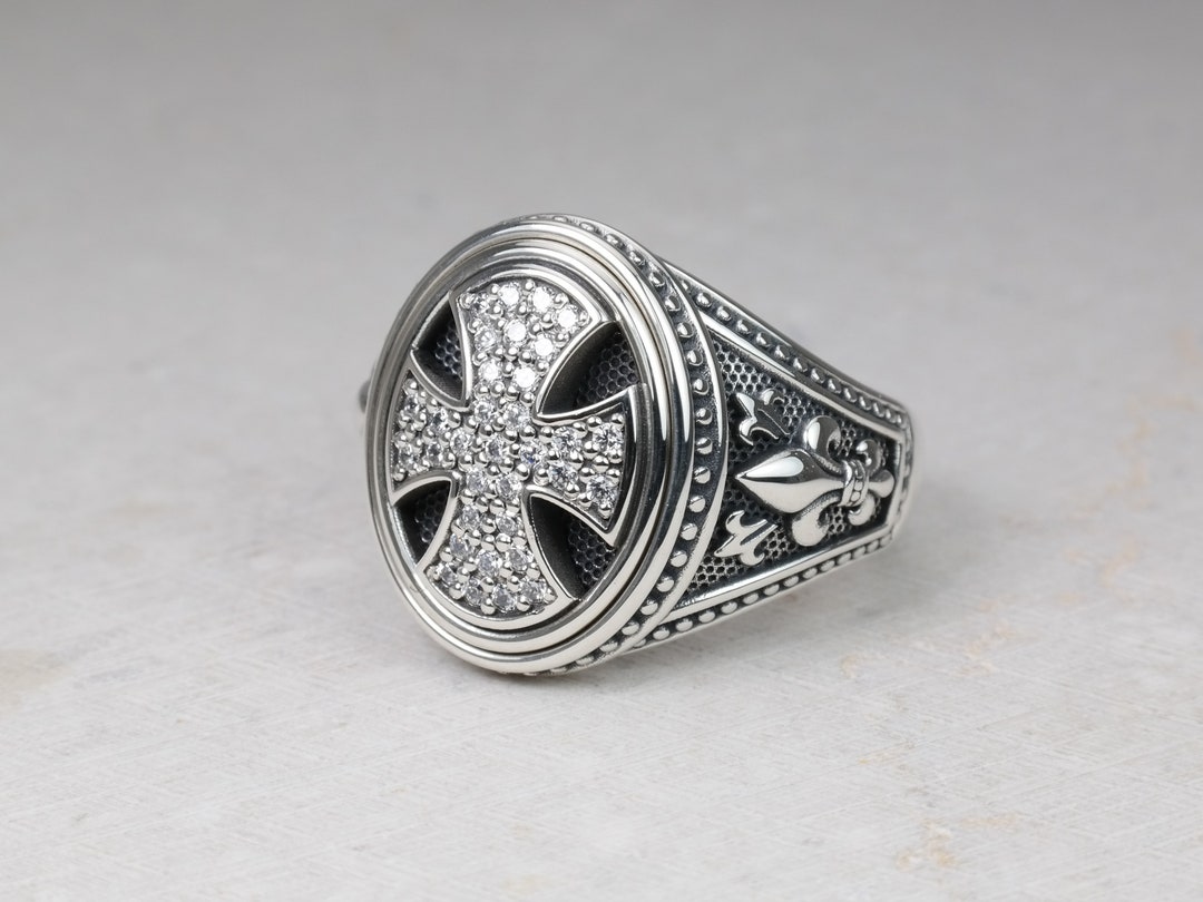 Chevalier Ring, Medieval Ring, Man Sterling Ring, Maltese Cross Jewelry ...