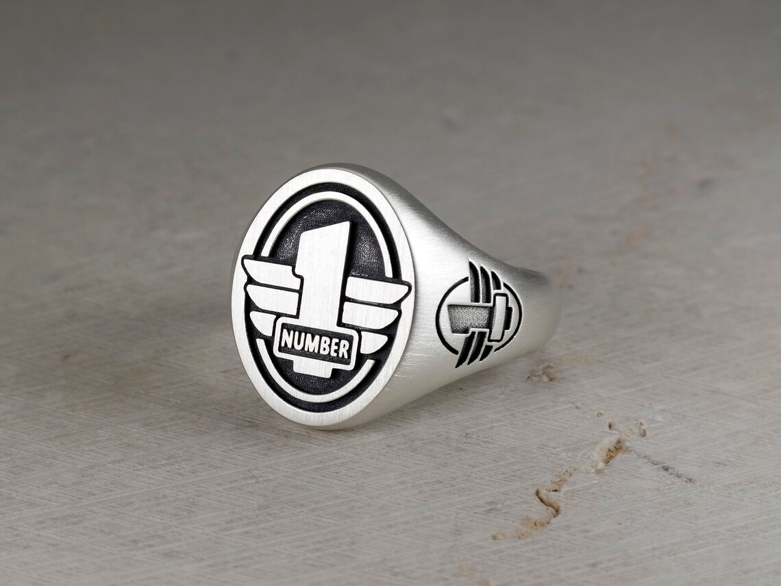 Oval Signet Ring Champion Number 1 Ring Sterling Silver | Etsy