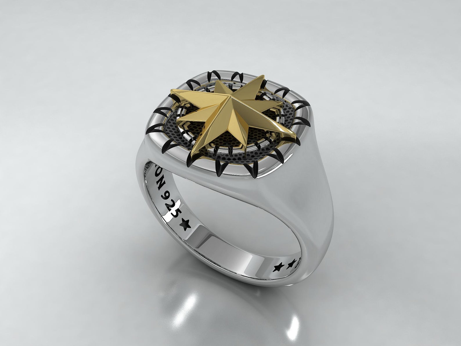 Compass Wind Rose Man Ring Signet Sterling Silver 925 | Etsy