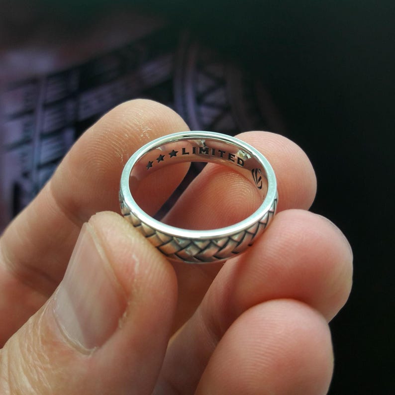 3 Row Knitted Pattern Band Ring, Men Women Wedding Solid Sterling ...