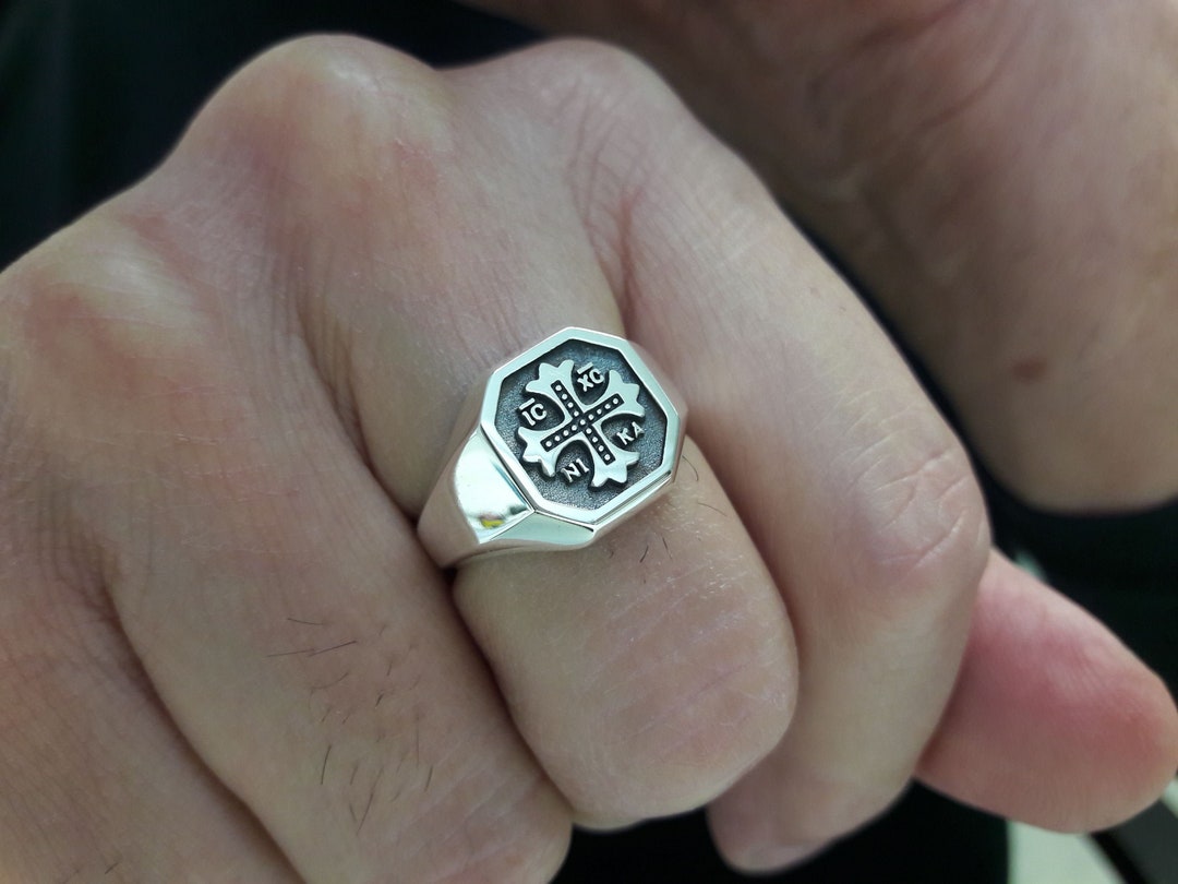 IC XC NIKA, Sterling Silver Cross Signet Ring, Knight Templar Ring ...