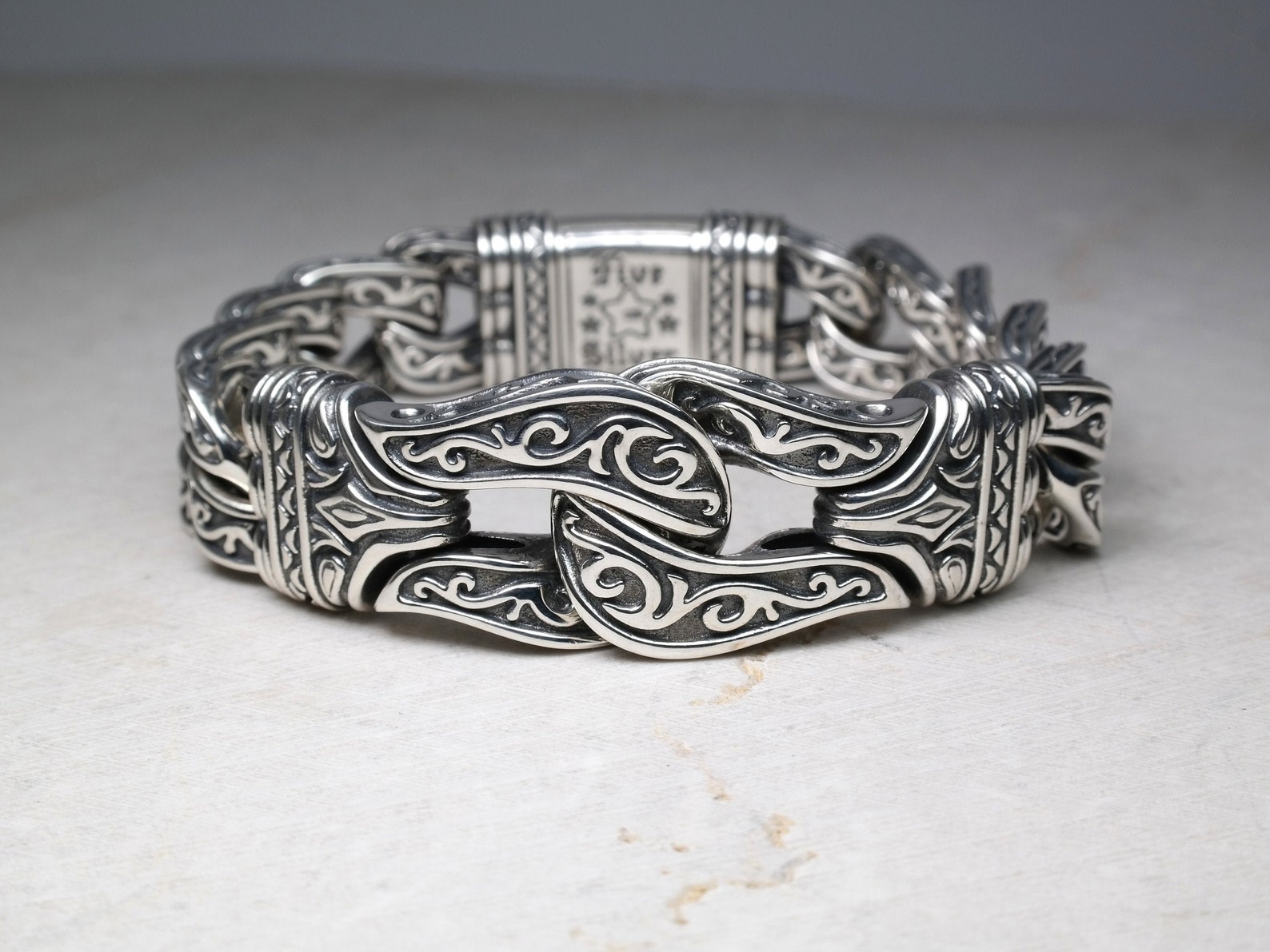 Mens Chain Bracelets Gothic Style Man Silver Bracelet | Etsy