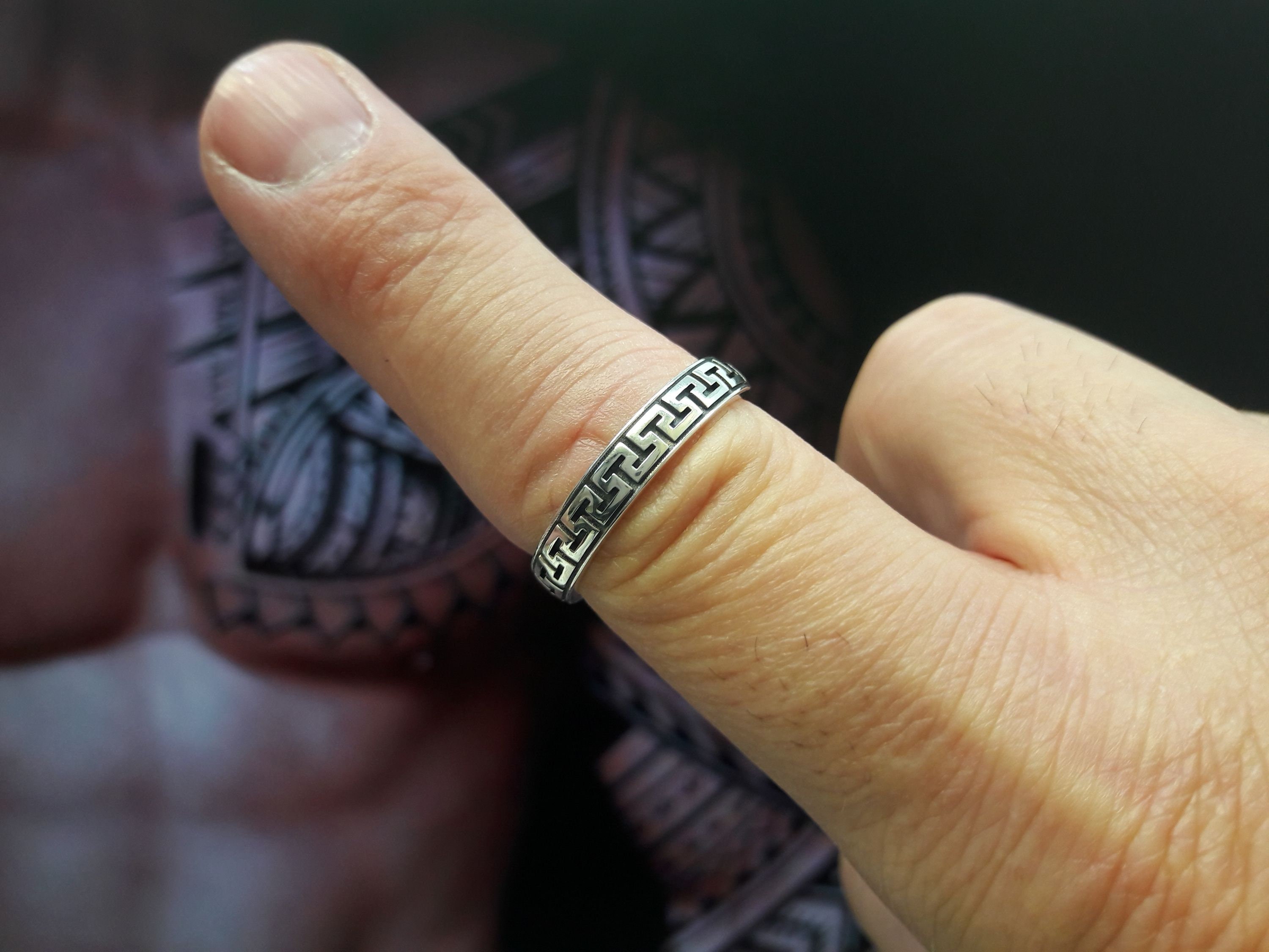 Greek Key Band Ring Pattern Wedding Band Ring Engagement - Etsy