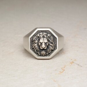 Octagon Pin Lion, Sterling Silver 925, Men's Brooch Pin, Lion Head ...