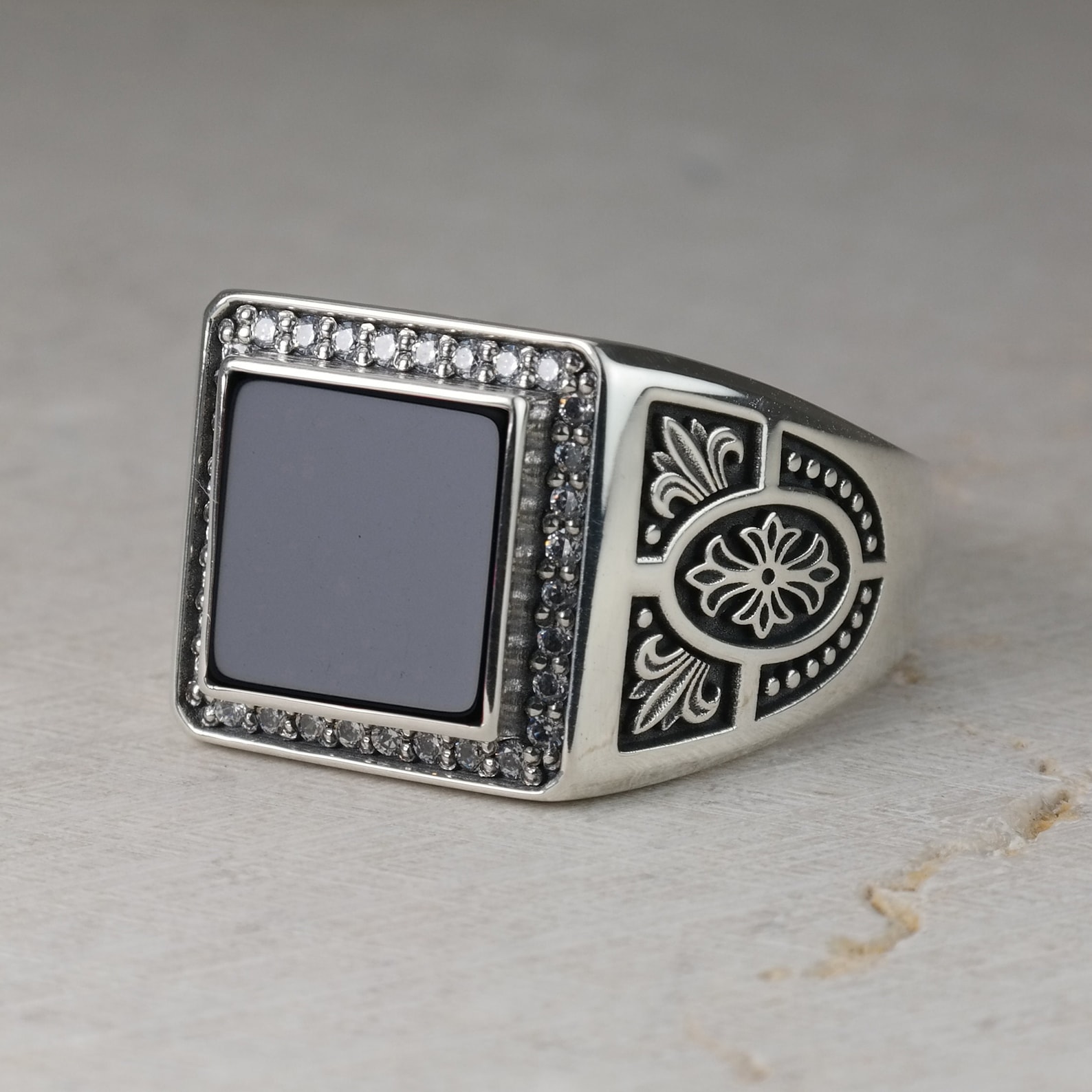 12X12 Square Stone Signet Men's Ring Fleur De Lis Design - Etsy