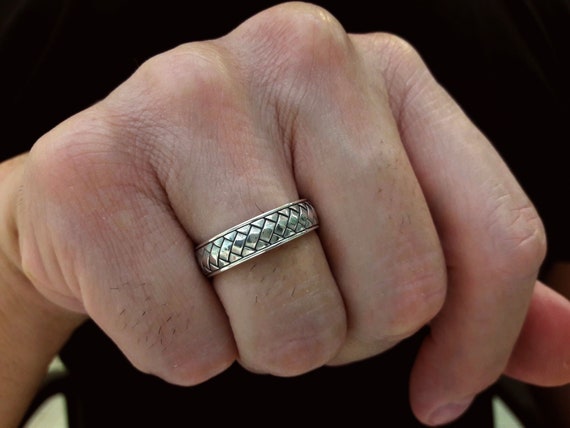 3 Row Knitted Pattern Band Ring Men Women Wedding Solid - Etsy