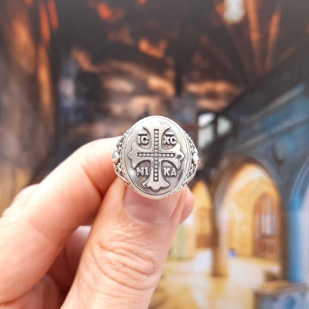 Cross IC XC NIKA Signet Ring Real Sterling Silver 925 Oval - Etsy