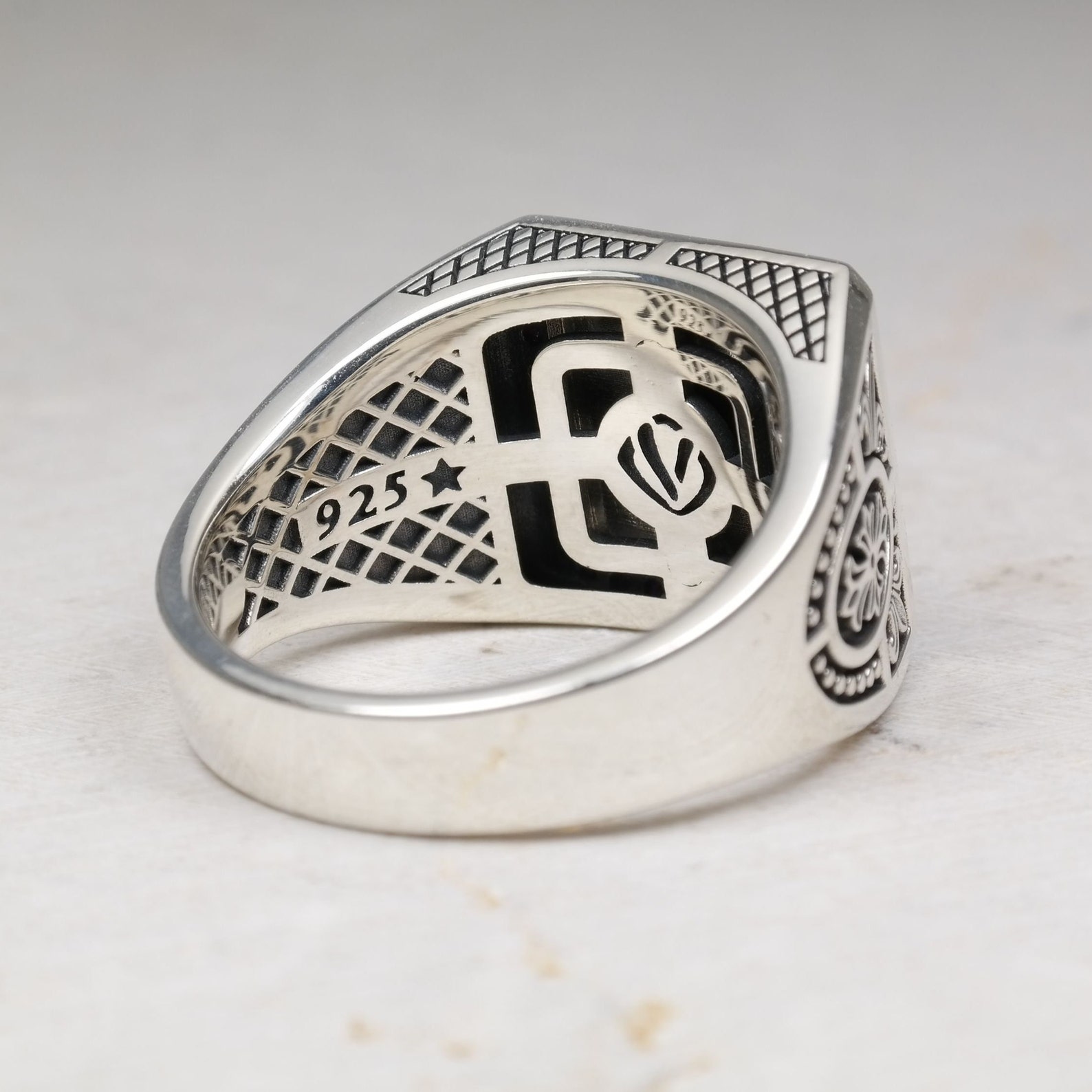 12X12 Square Stone Signet Men's Ring Fleur De Lis Design - Etsy