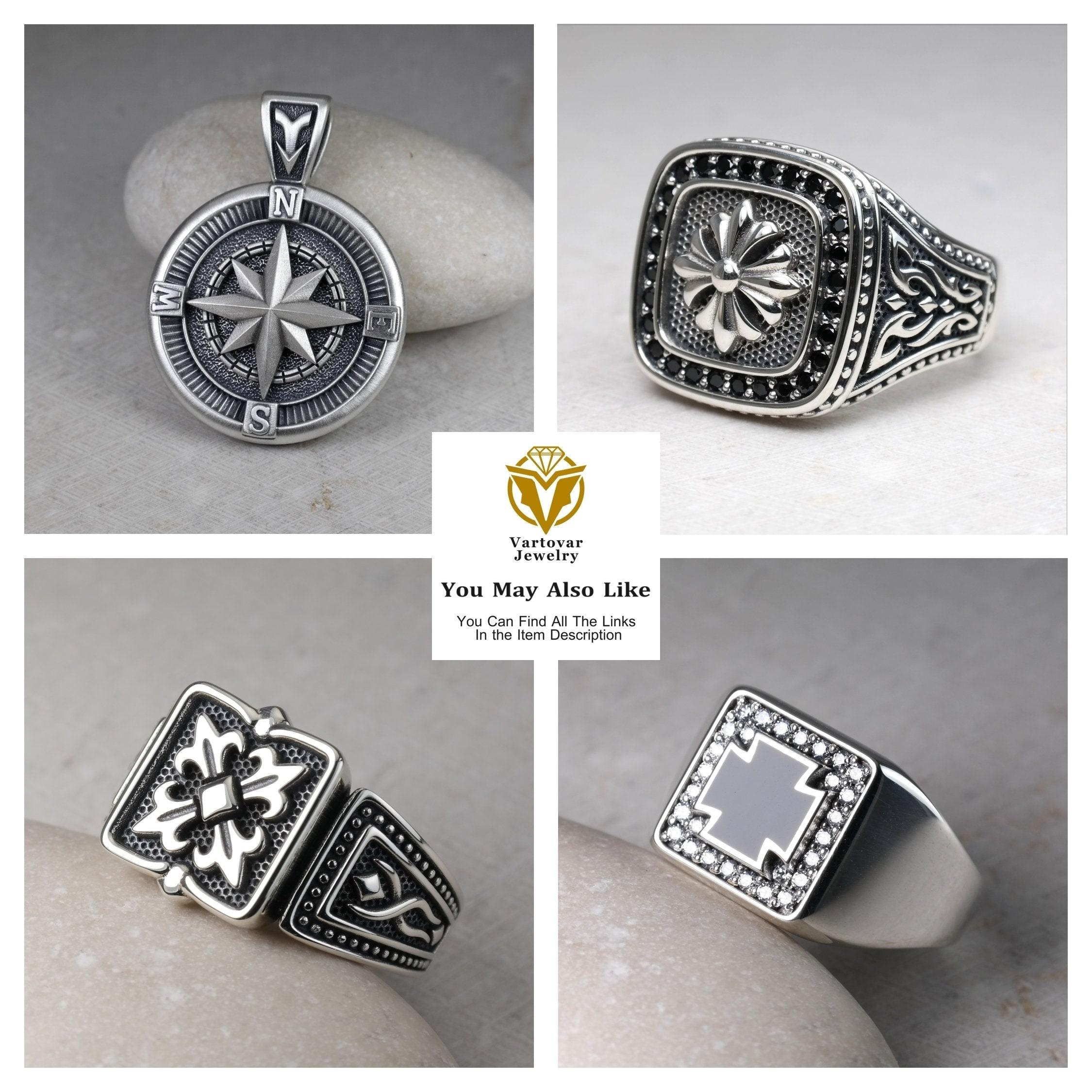 Compass, Wind, Rose, Man, Ring, Signet, Sterling, Silver, 925, Traveler ...