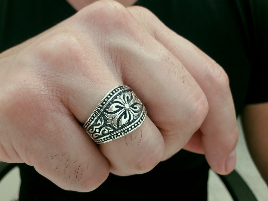 Gothic Cross Ring, Biker Cross Ring, Engraved SPARTA, Sterling Silver ...