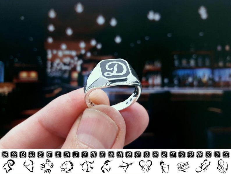 Custom Made Octagon Shape Alphabet Signet Ring, Personalized Monogram ...