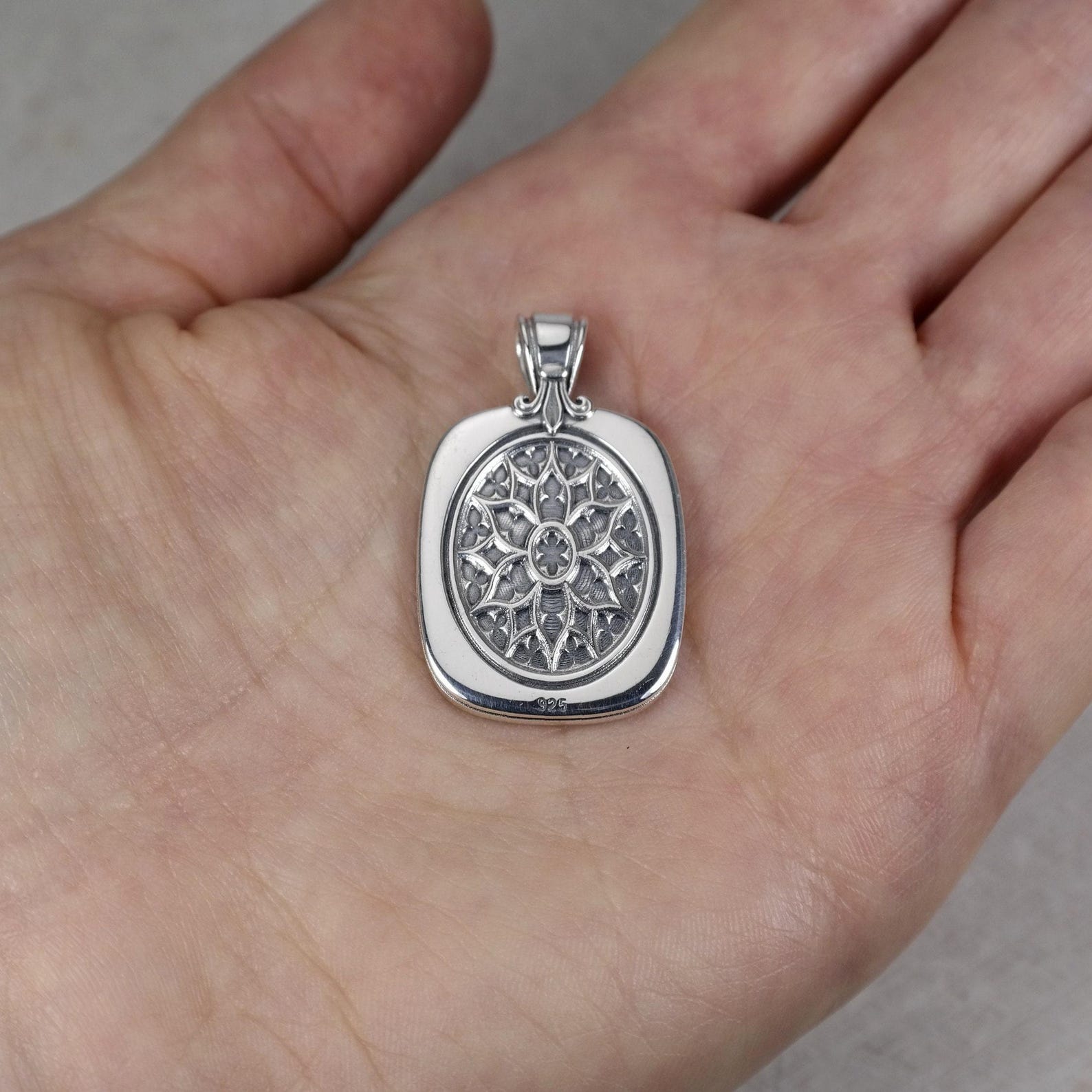 Jesus Christ Crown of Thorns Charm Necklace for Men, Sterling Silver ...
