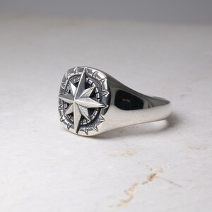 Compass, Wind, Rose, Man, Ring, Signet, Sterling, Silver, 925, Traveler ...