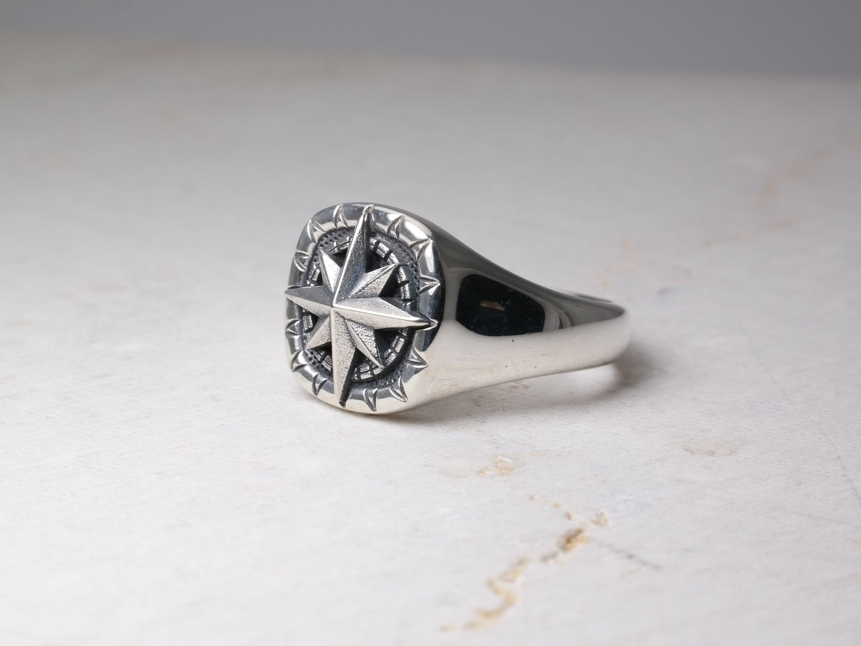 Compass Wind Rose Man Ring Signet Sterling Silver 925 | Etsy