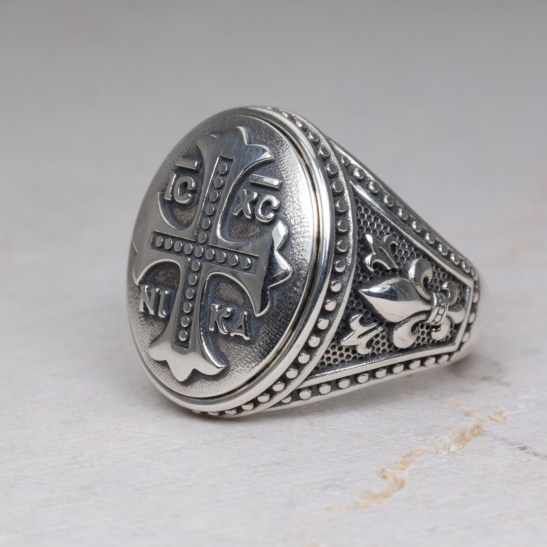 Cross IC XC NIKA Signet Ring, Real Sterling Silver 925, Oval Chevalier ...