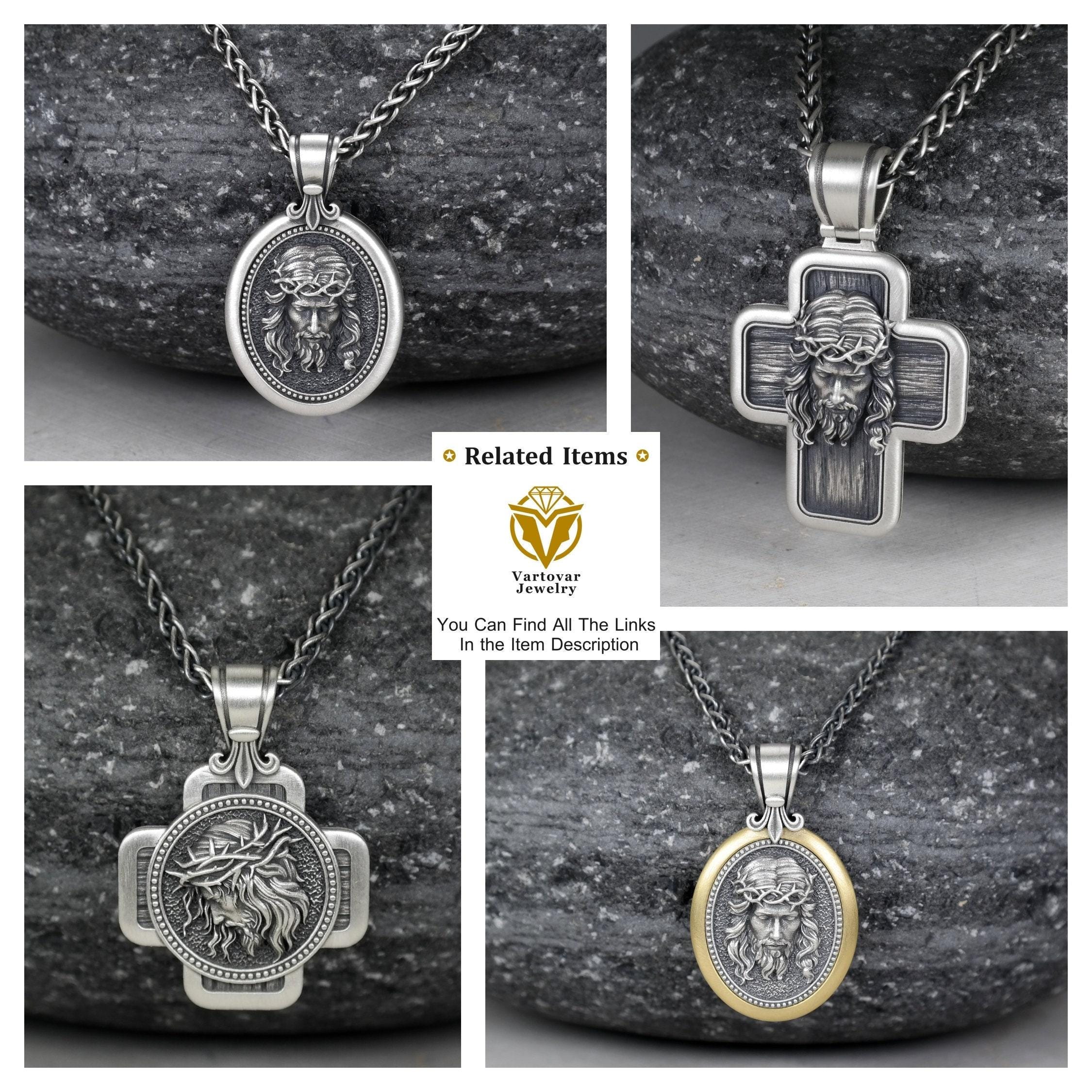 Jesus Christ Crown of Thorns Charm Necklace for Men, Sterling Silver ...