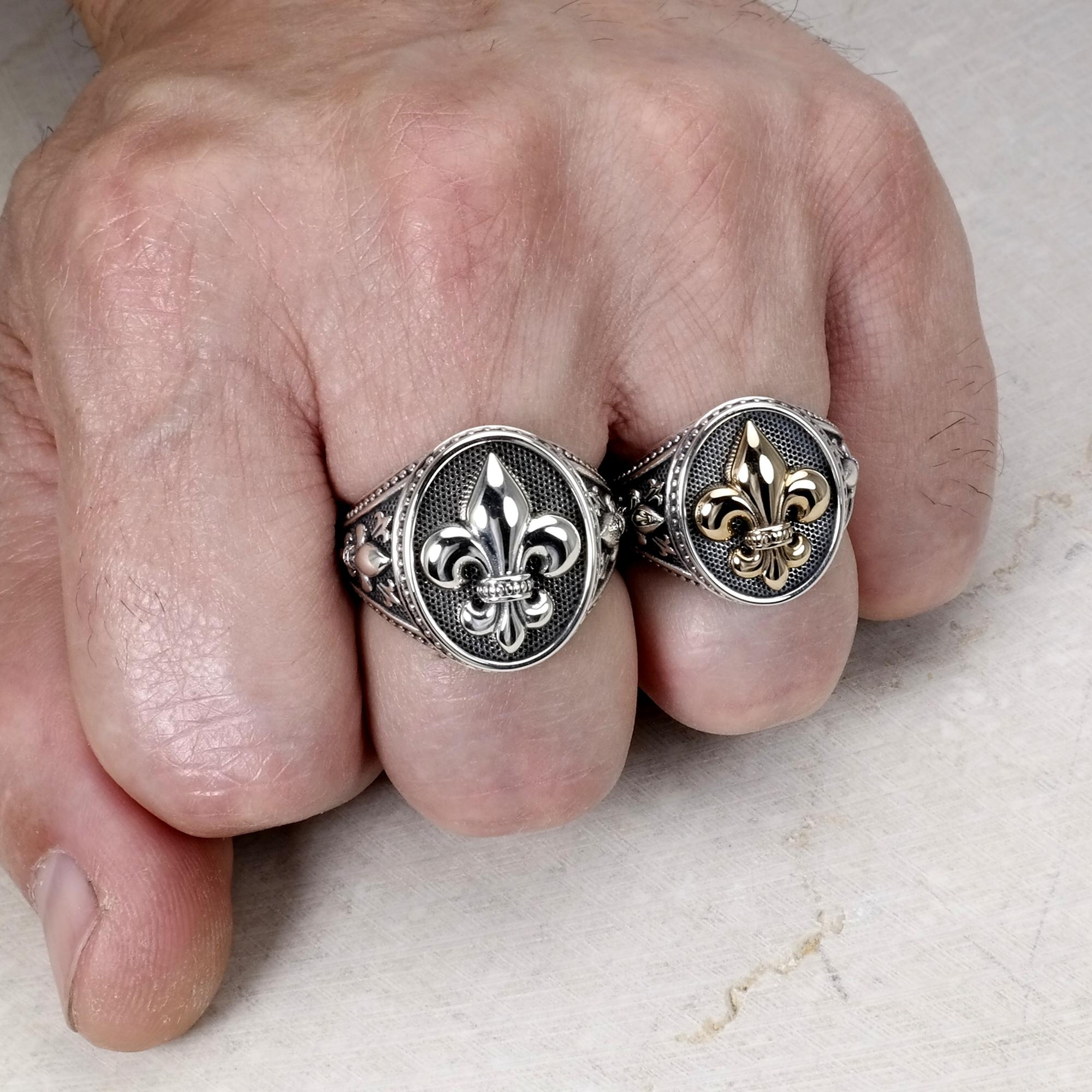 Fleur De Lis Oval Signet Ring in Sterling Silver, Bronze and Yellow ...