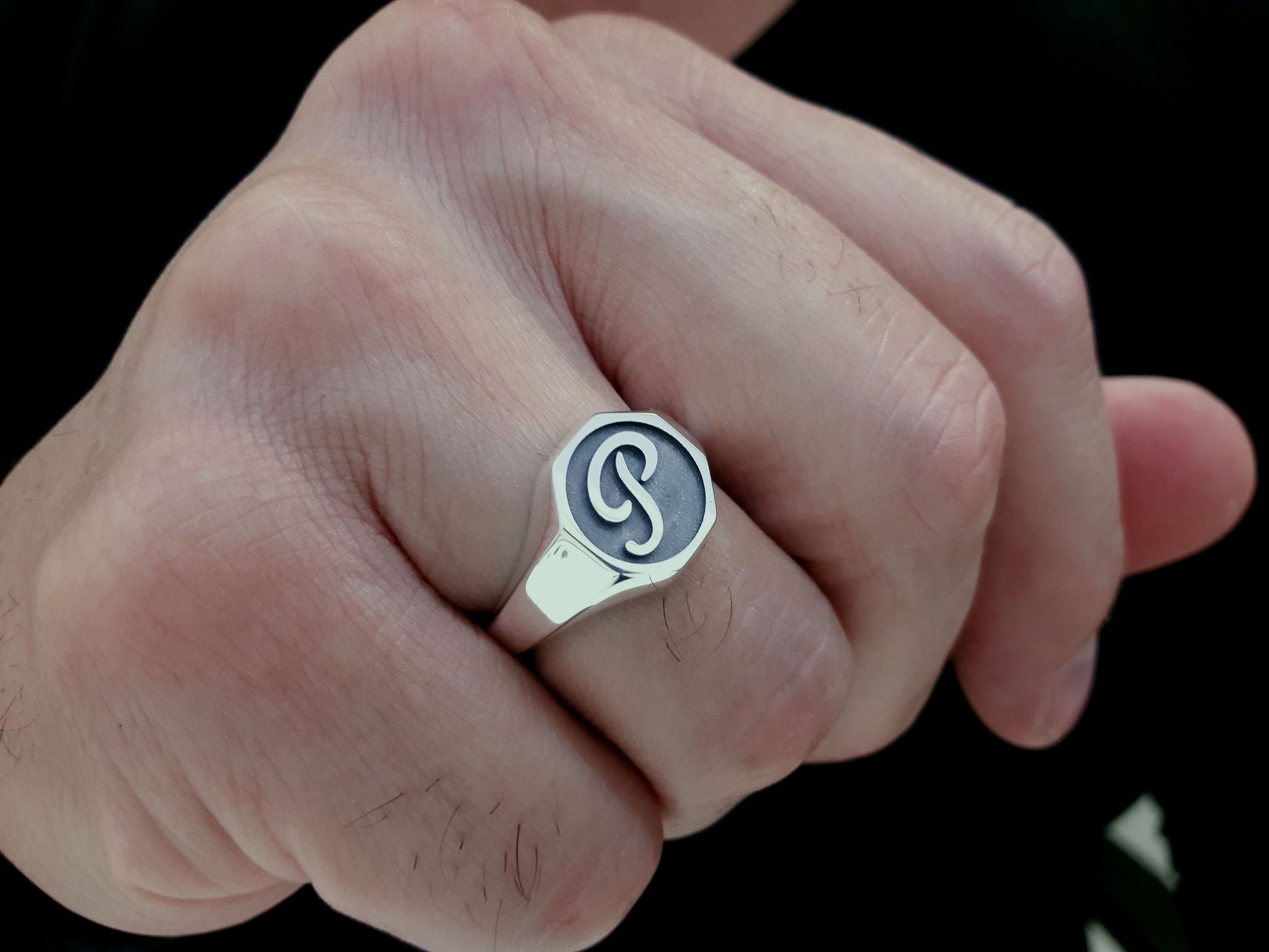 Custom made Octagonal Shape Monogram Signet Men Ring | Etsy