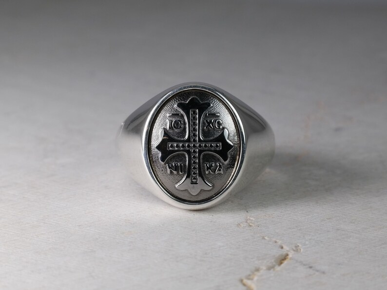 Oval IC XC NIKA Sterling Silver Ring Black Rhodium Cross | Etsy