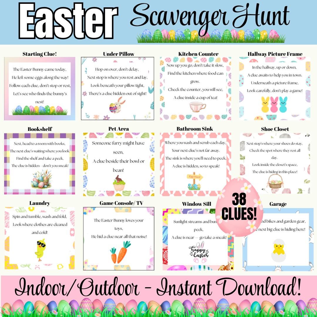 Easter Scavenger Hunt Clues, Kids Easter Game (printable) - Etsy
