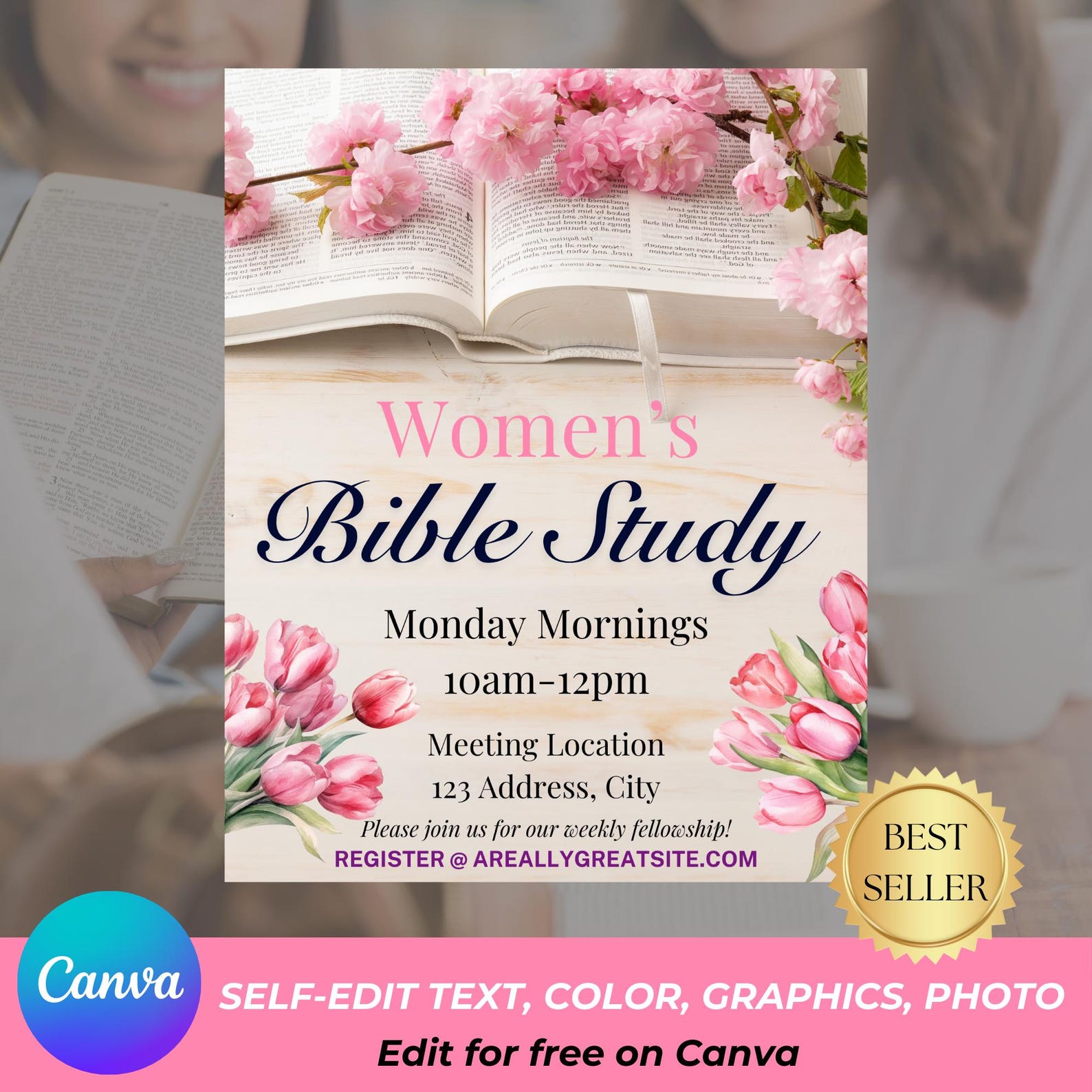 Editable Women's Bible Study Floral Flyer - Church Invitation Template ...