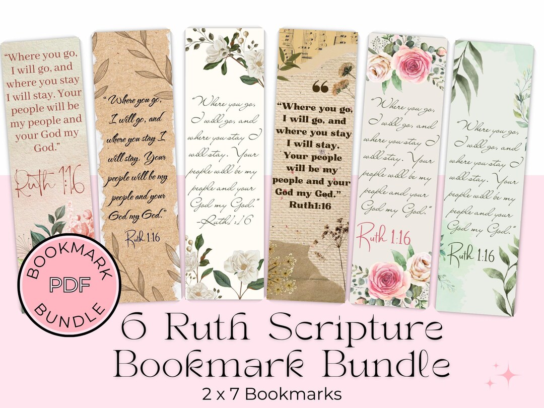 Floral Bookmarks With Scripture, Ruth Scripture, Bible Verse Bookmarks ...