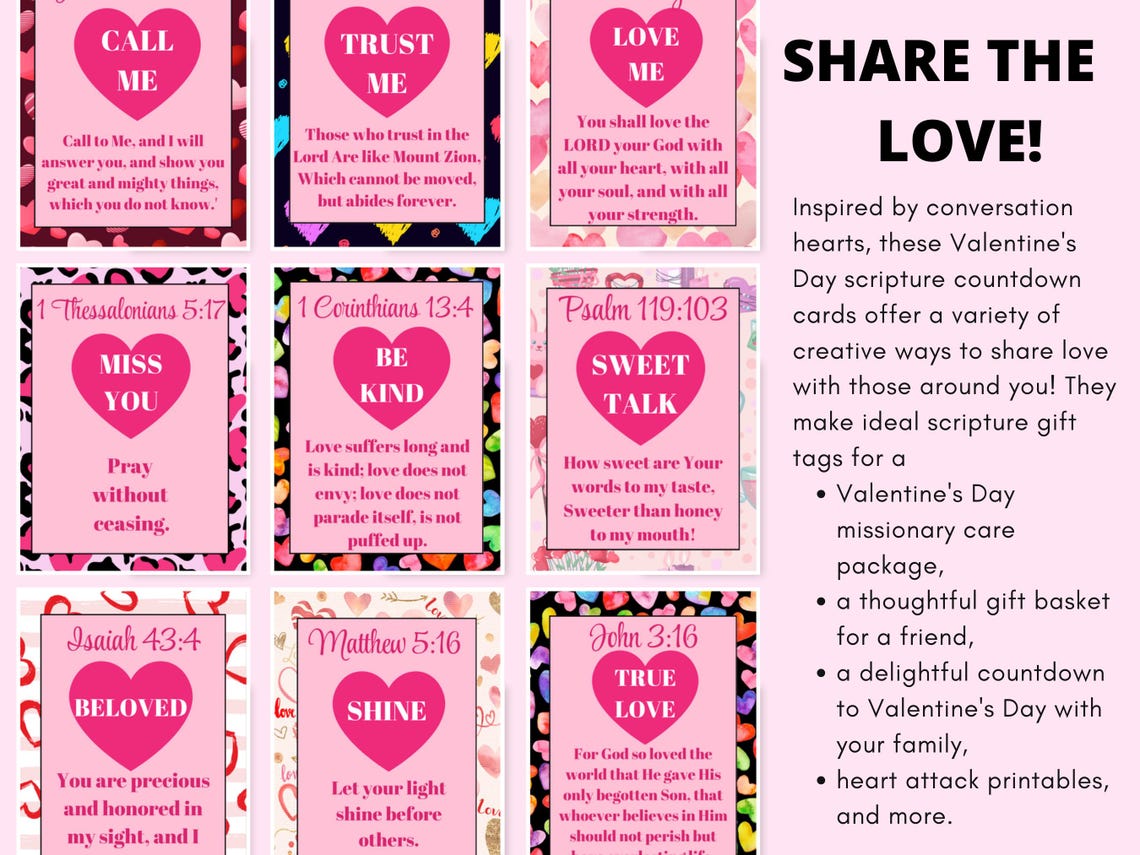 Valentine's Day Scripture Cards, Love Bible Verses (instant Download ...