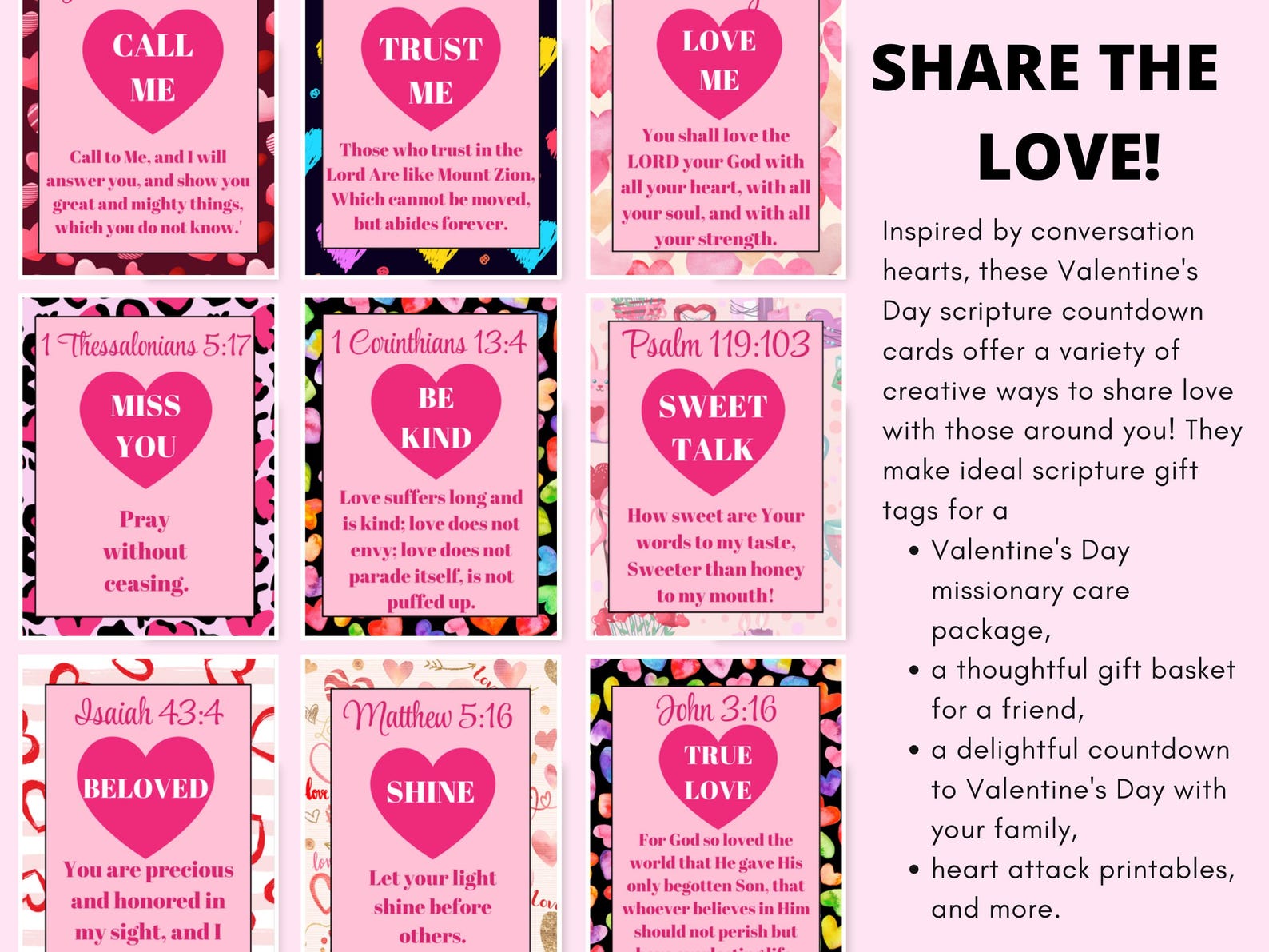 Valentine's Day Scripture Cards, Love Bible Verses (instant Download ...