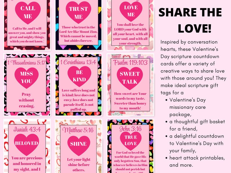 Valentine's Day Scripture Cards, Love Bible Verses (instant Download ...