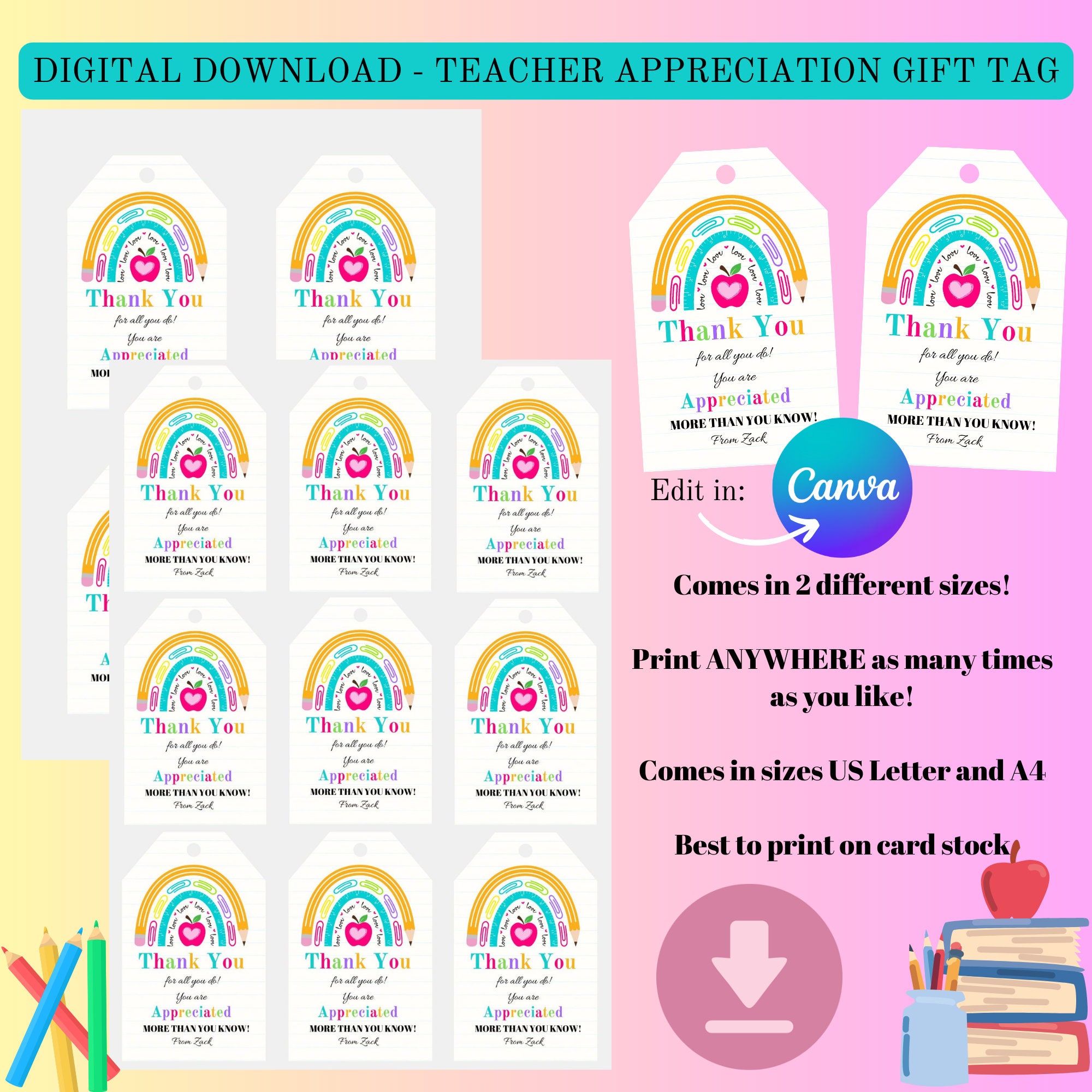 Teacher Appreciation GIFT TAGS EDITABLE - Etsy