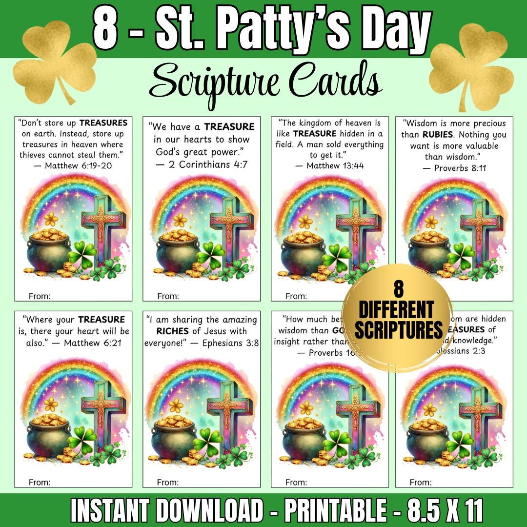 St. Patrick's Day Scripture Cards, Shamrock Holy Trinity, Sunday School ...