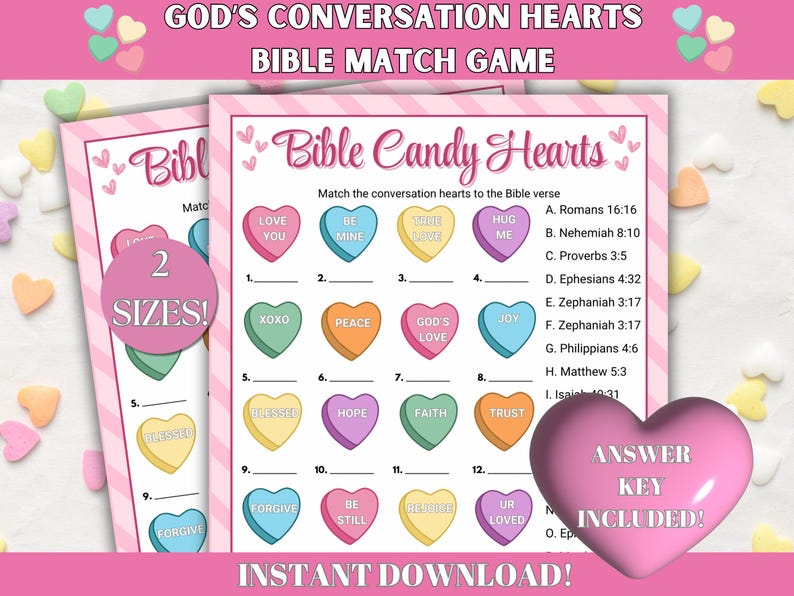 God's Conversation Hearts Bible Match Game Church Valentine Bible Verse ...