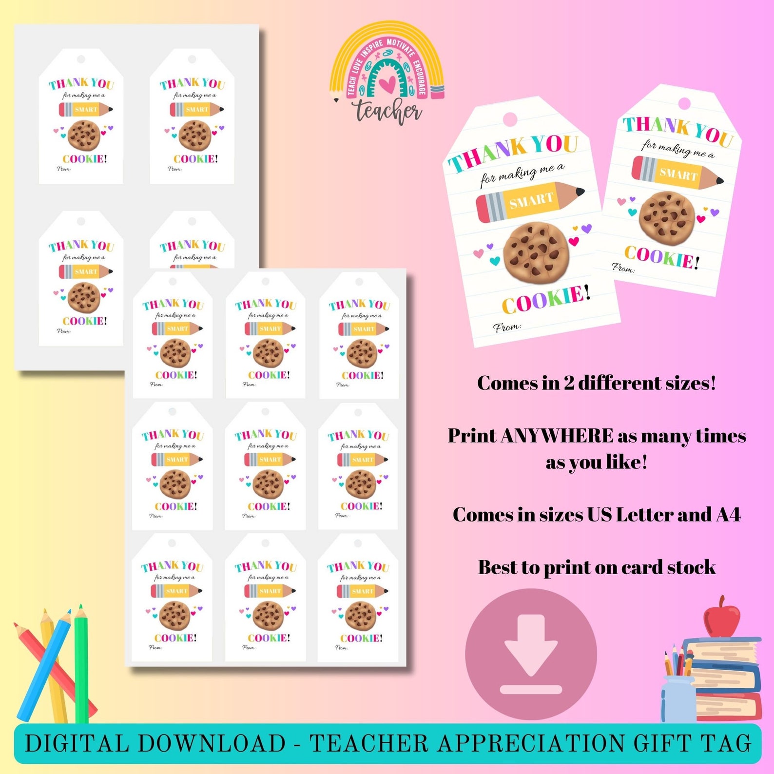 Teacher Appreciation Gift Tag, End of Year Gift Tag, Smart Cookie Gift ...